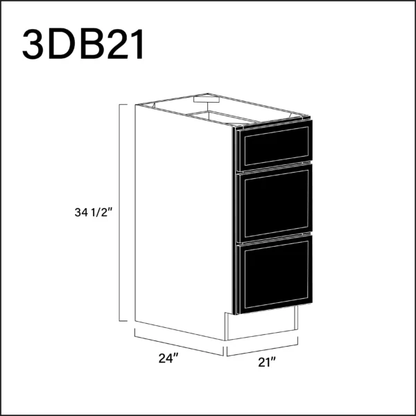 Elite Black Slim Shaker 3 Drawer Kitchen Base Cabinet – 21″ W x 34.5″ H ...